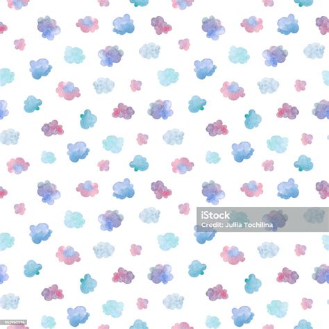 원활한 패턴 손으로 그린 하늘에 구름 패브릭 벽지 선물 포장지 스크랩북에 대 한 다채로운 수채화 배경 백색에 절연 되어 있습니다 0명에 대한 스톡 벡터 아트 및 기타 이미지