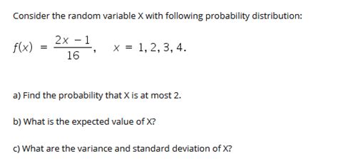 Solved Consider The Random Variable X With Following Chegg Com