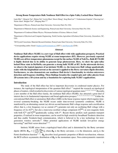 Pdf Strong Room Temperature Bulk Nonlinear Hall Effect In A Spin Valley