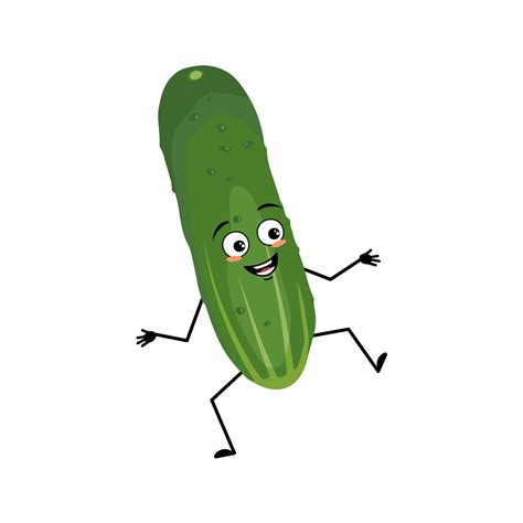Cucumber Character With Happy Emotion Joyful Face Smile Eyes Arms And Legs Person With