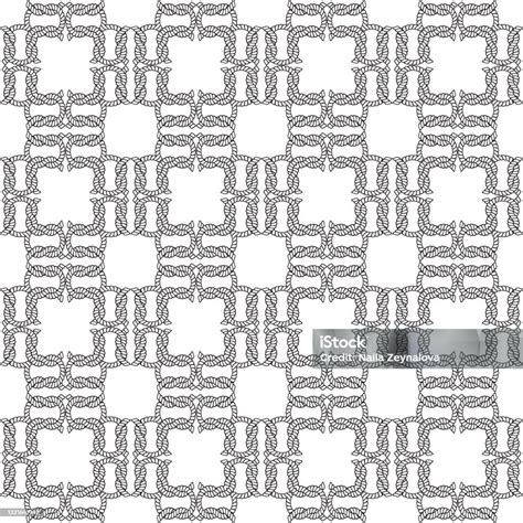 로프 매끄러운 패턴 현대적인 체크 인 벡터 배경 장식 그리드 장식품을 반복합니다 로프 현 매듭 곡선 사각형흑백 텍스처 배경 기하학적 추상적 디자인 0명에 대한 스톡 벡터