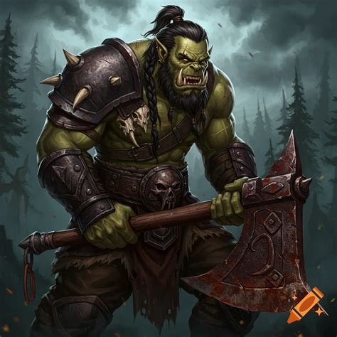 A Muscular Green Orc Character With A Beard Dreadlocks And Spiky