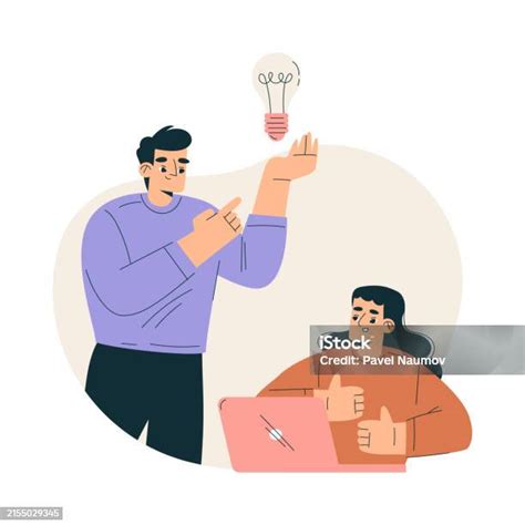 비즈니스 개념 와 남자와 여자 특성 발견 해결책 와 아이디어 와 전구 벡터 일러스트 개념에 대한 스톡 벡터 아트 및 기타 이미지