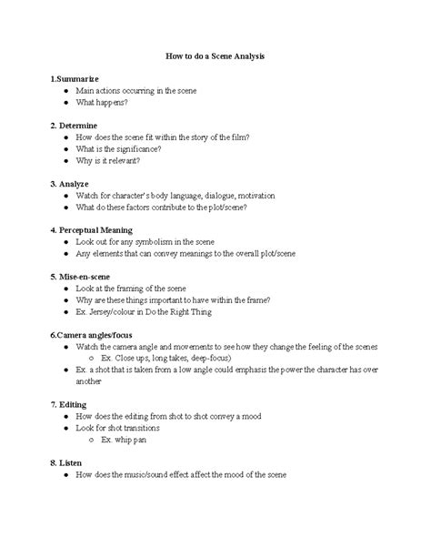 How To Do A Scene Analysis How To Do A Scene Analysis 1 Main Actions Occurring In The Scene