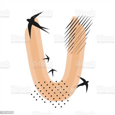 미니멀한 패턴은 제비의 미국 무리의 문자 형태의 동양 스타일 추상적인 오브젝트 반점 점 검은 잉크와 깃털의 그림자 벡터 일러스트레이션 상형 문자의 형태로 조류 가리기에 대한