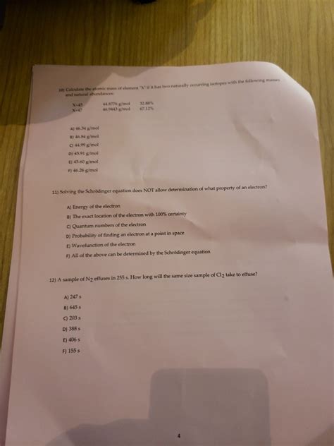 Solved 10 Calculate The Atomic Mass Of Element X If It Chegg Com