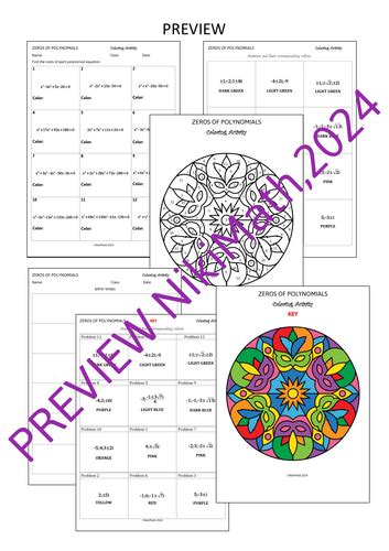 Zeros Of Polynomials Real And Complex Coloring Activity Color By Code Teaching Resources