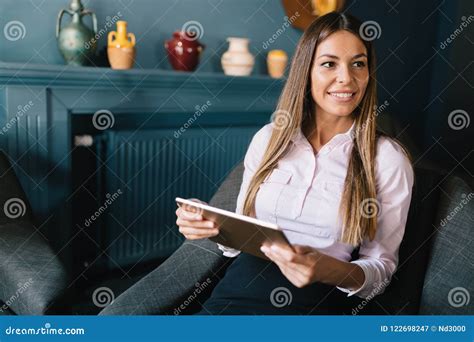 Portrait Of Young Beautiful Smiling Brunette Woman Stock Image Image
