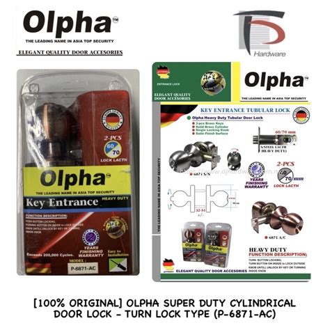 100 Original Olpha Super Duty Cylindrical Door Lock Turn Lock Type
