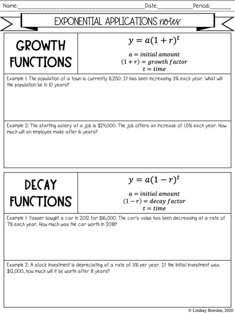 Exponential Functions Notes And Worksheets Lindsay Bowden