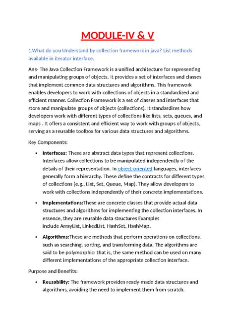 Oops 4 And 5 Comprehensive Study Notes On Java Collection Framework