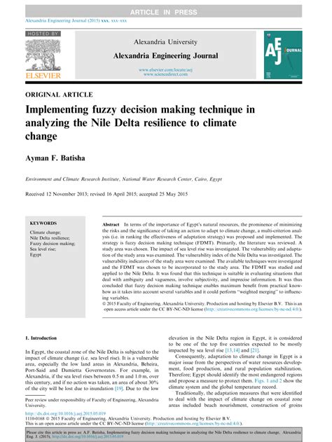Pdf Implementing Fuzzy Decision Making Technique In Analyzing The Nile Delta Resilience To