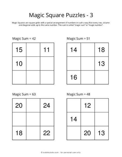 Magic Square Logic Puzzles Printable