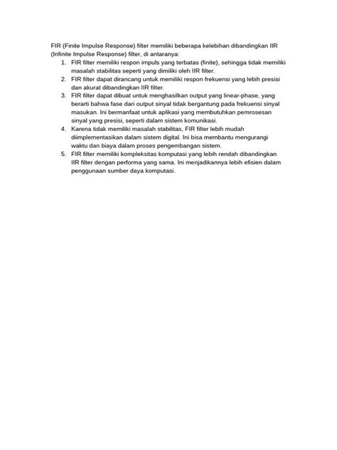Kelebihan Finite Impulse Response Dibandingkan Dengan Infinite Impulse Response Pdf