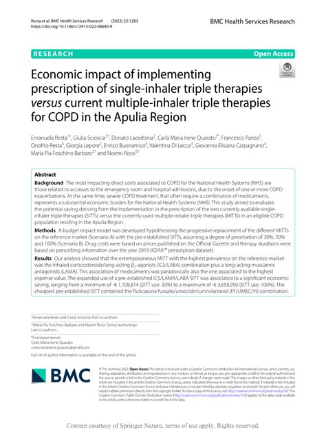 Pdf Economic Impact Of Implementing Prescription Of Single Inhaler Triple Therapies Versus