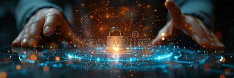 An Illustration Of Cybersecurity With Hands Interacting With A Glowing
