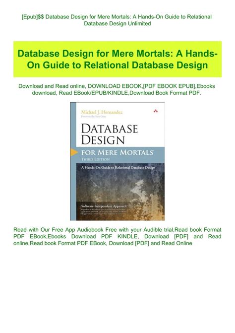 Epub Database Design For Mere Mortals A Hands On Guide To