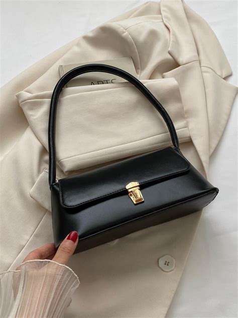 소프트 페이스 Pu 가죽 메탈 자물쇠 장식 클램셸 빈티지 스타일 바게트백 여성용 원 숄더 가방 뉴 여성용 가방 스몰 가방 핸드백 스몰 스퀘어 백i Discovered