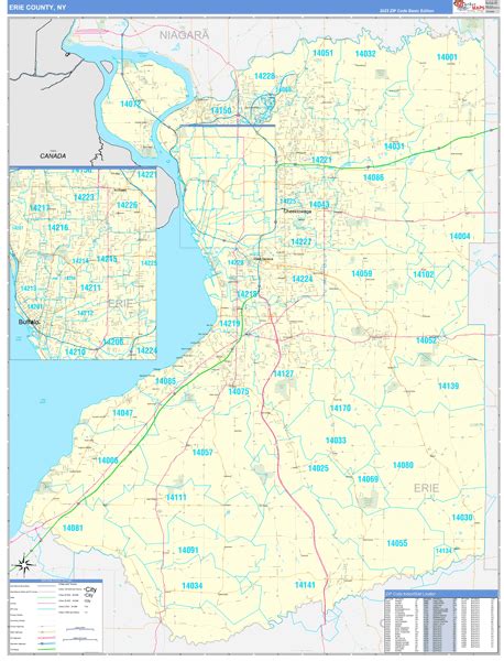 Erie County Ny Zip Code Wall Map Basic Style By Marketmaps Mapsales