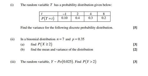 Solved I The Random Variable T Has A Probability