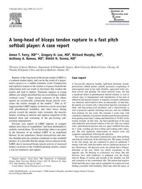 Biceps Tendon Rupture In Softball Pitcher Pdf Shoulder Elbow