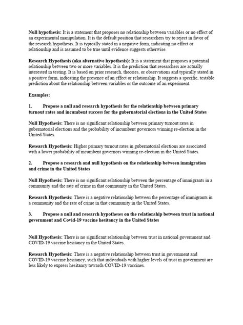 Null And Research Hypothesis Examples Pdf
