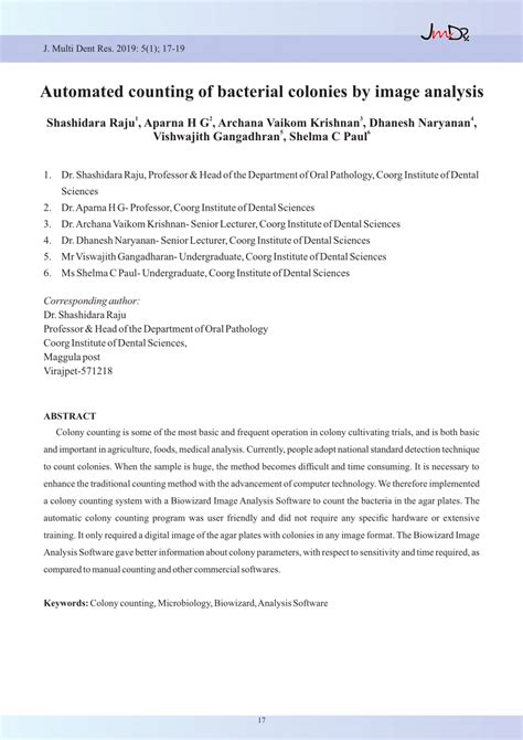 Pdf Automated Counting Of Bacterial Colonies By Image Analysis
