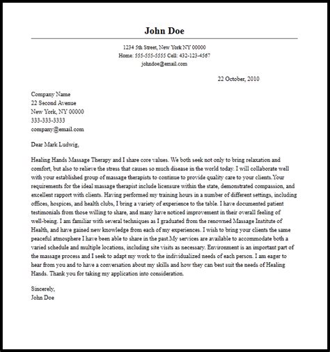 Professional Massage Therapist Cover Letter Sample And Writing Guide Resume Now