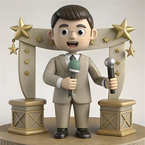 3d Flat Icon As Principal With Microphone And Awards In Fantasy School