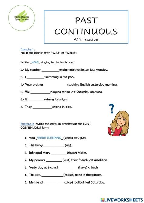 The Past Continuous Tense Worksheet Is Shown With An Image Of A Womans