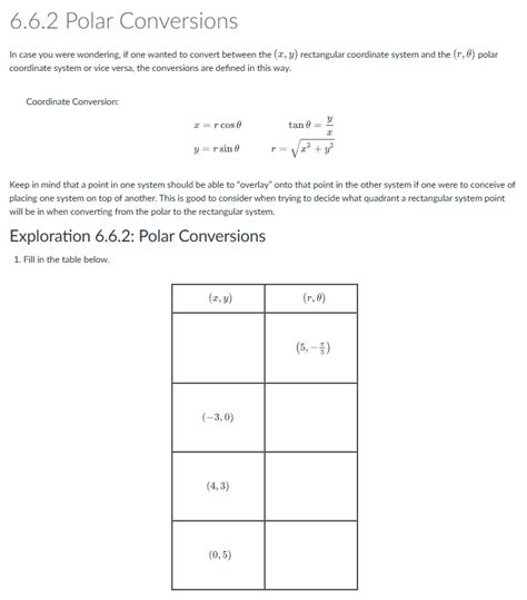 Solved In Exploration 6 6 2 Polar Conversions You Worked Chegg Com