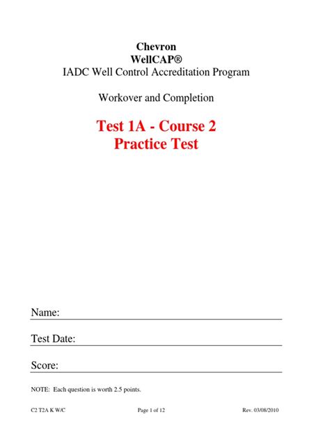 2010 Workover Completion Practice Test2 Pdf
