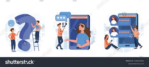 Customer Support Illustration Set Characters Asking Stock Vector Royalty Free 2189397861