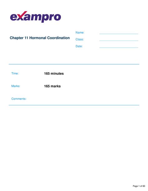 Chapter 11 Hormonal Coordination Exam Pack And Markscheme Chapter 11