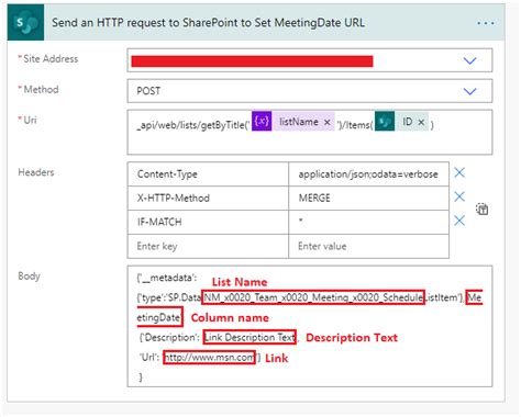 update hyperlink fields ms flow power automate