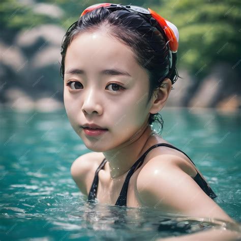 Premium Photo Asian Girl Swim In Lake Background
