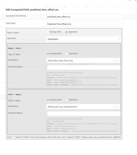 Prediction Run Custom Computed Fields Raceday Scoring
