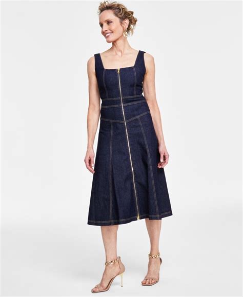 Inc International Concepts Womens Cotton Zip Front Denim Dress