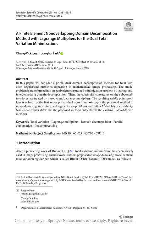 A Finite Element Nonoverlapping Domain Decomposition Method With Lagrange Multipliers For The