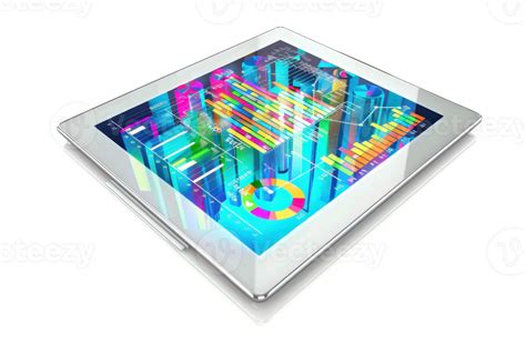Digital Tablet Displaying Colorful 3d Business Analytics And Data Visualizations Perfect For