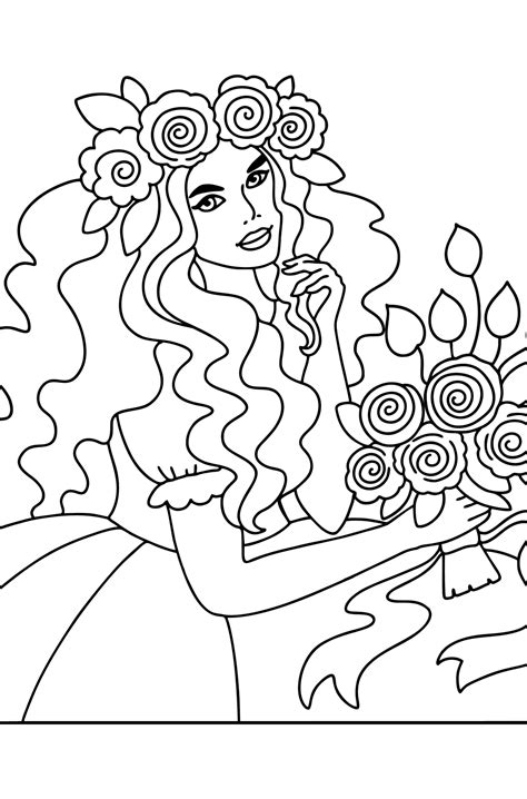 Flower Princess Woman Coloring Pages For Adults Print And Online