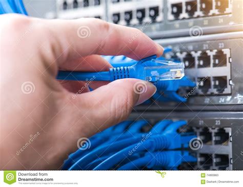 Man Connecting Network Cables Stock Image Image Of Electric Closeup 74893863