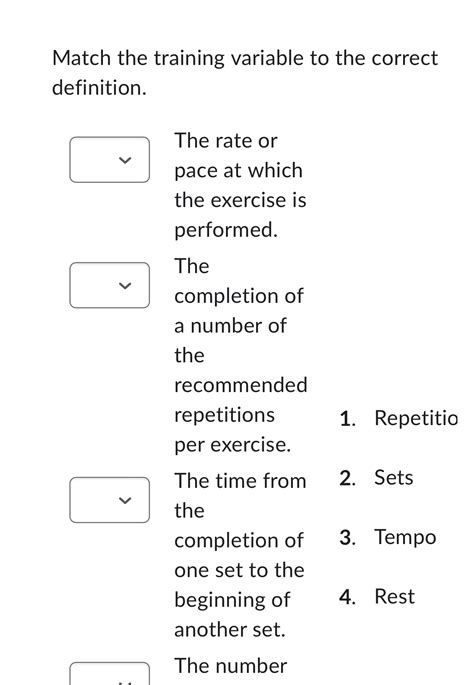 Solved Match The Training Variable To The Correct