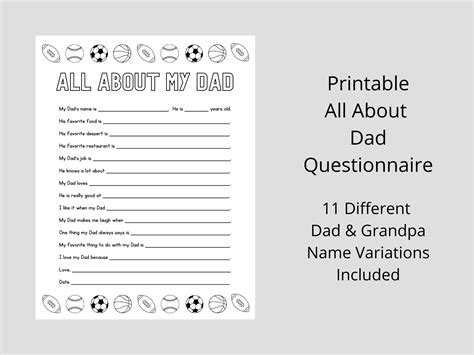 All About Dad Questionnaire Grandpa Questionnaire Printable Printable
