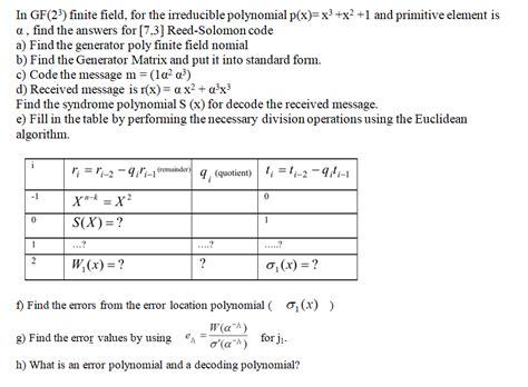 Solved In Gf23 Finite Field For The Irreducible