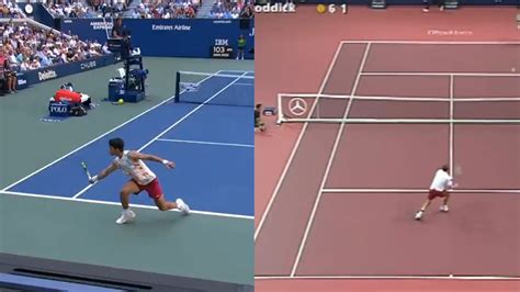 two racket throwing worthy passing shots from federer and alcaraz r tennis