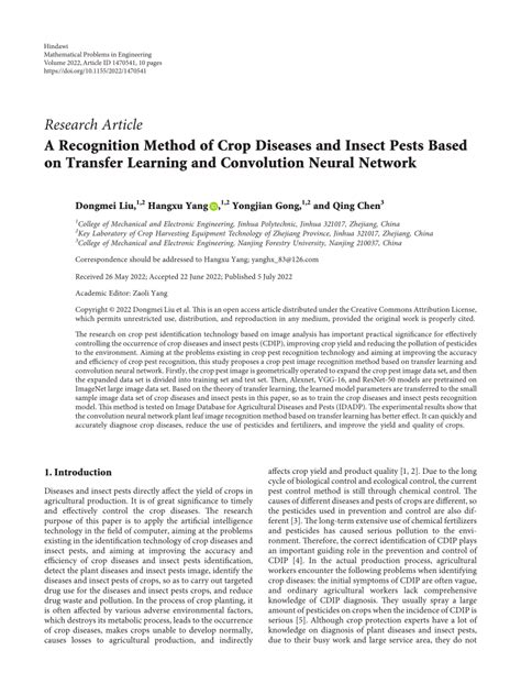 Pdf A Recognition Method Of Crop Diseases And Insect Pests Based On Transfer Learning And
