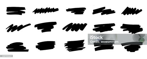 벡터 만화 추상 일러스트 화이트 컬러 배경에 다양 한 브러시 스트로크 요소의 컬렉션 플랫 손으로 그린 스케치 낙서 스타일 디자인 간단한 다른 마커 모양의 세트 0명에 대한