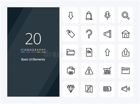 20 Basic Ui Elements Outline Icon For Presentation Stock Vector Illustration Of Sound House