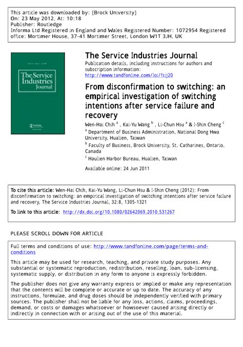 Pdf From Disconfirmation To Switching An Empirical Investigation Of Switching Intentions